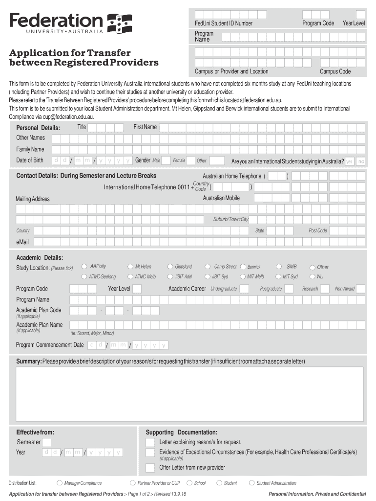 Fillable Online policy federation edu Application for Transfer Between ...