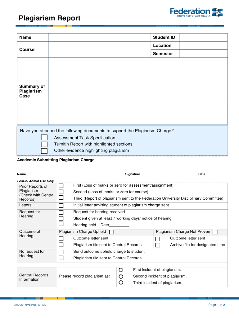Fillable Online policy federation edu Plagiarism Report - Federation ...
