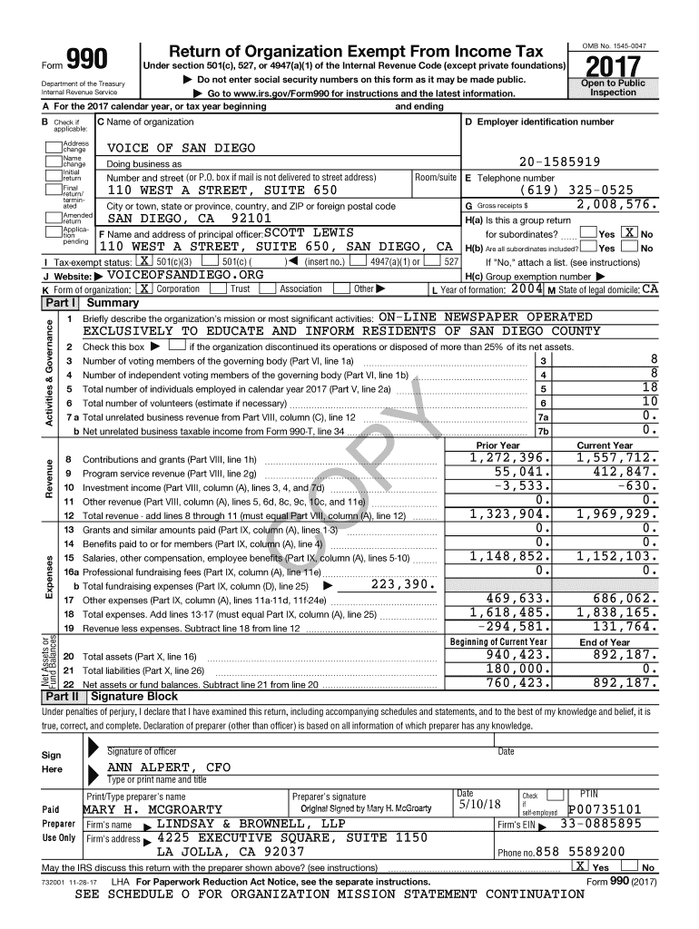 Fillable Online Return of Organization Exempt From Income Tax - Voice ...