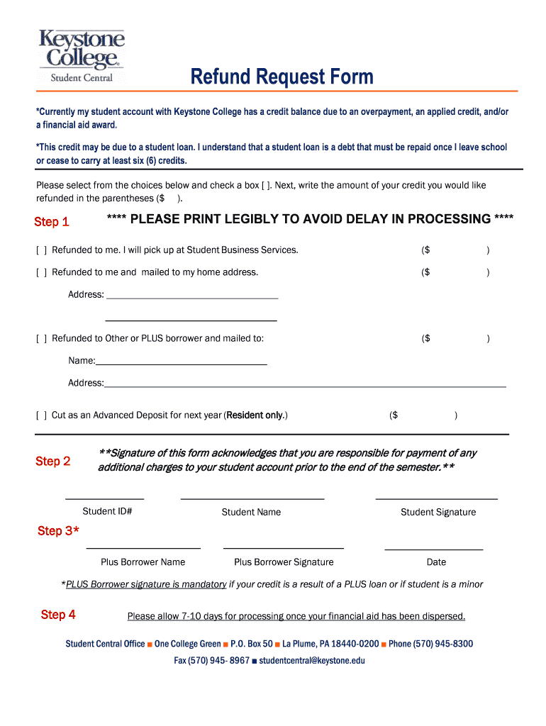 Fillable Online Refund Request Form v2020 - Keystone College Fax Email ...