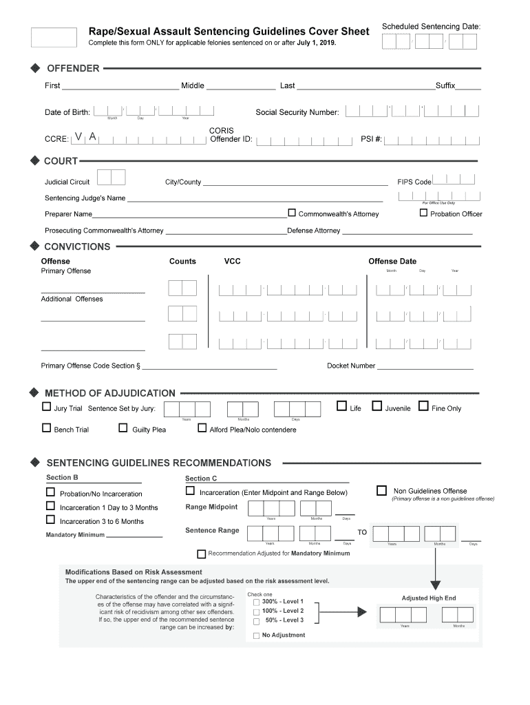 Fillable Online Rape Sentencing Guidelines Cover Sheet - VCSC Home Fax ...
