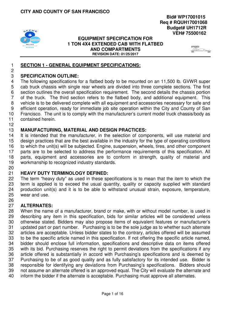 Fillable Online section 1 - general equipment specifications ...