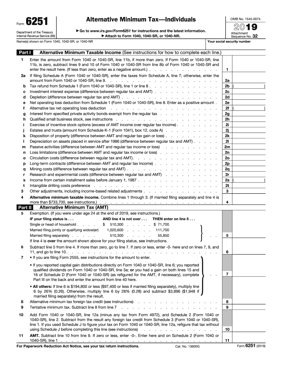 Irs Form 6251 Printable - Printable Forms Free Online
