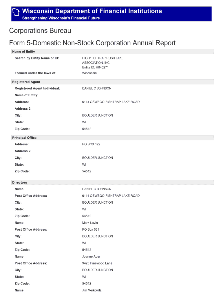 Fillable Online Form 5-Domestic Non-Stock Corporation Annual Report Fax ...