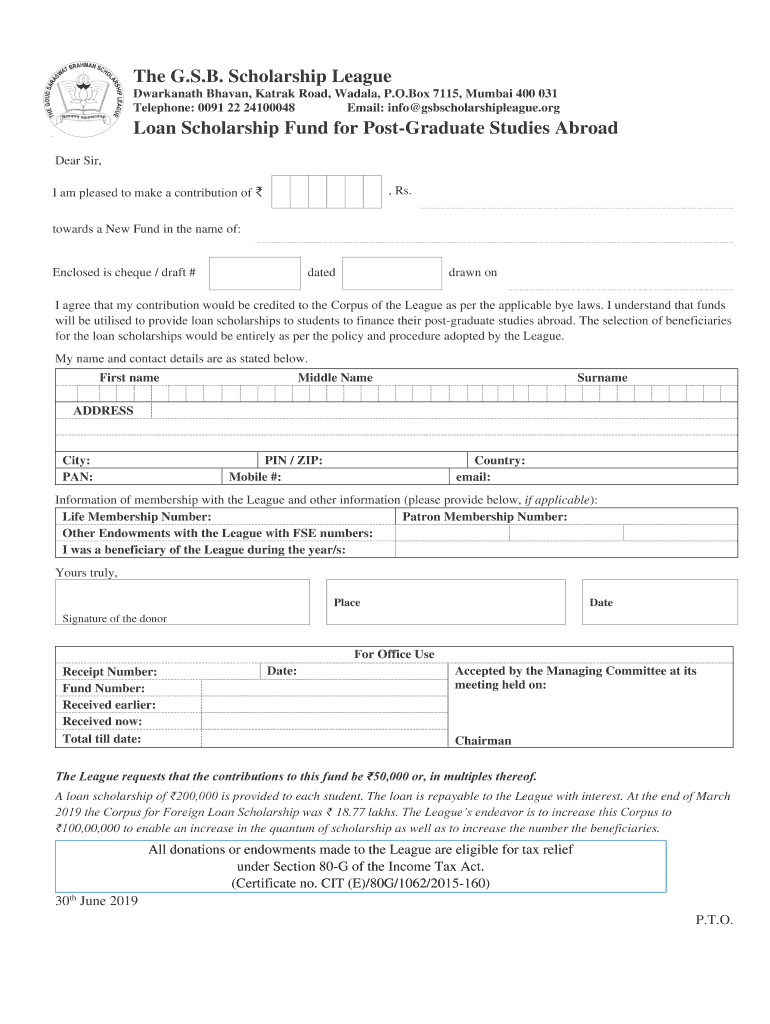 Fillable Online The G.S.B. Scholarship League : download form Fax Email ...