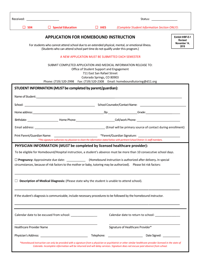 Fillable Online Services for Students Requiring Homebound Instruction ...