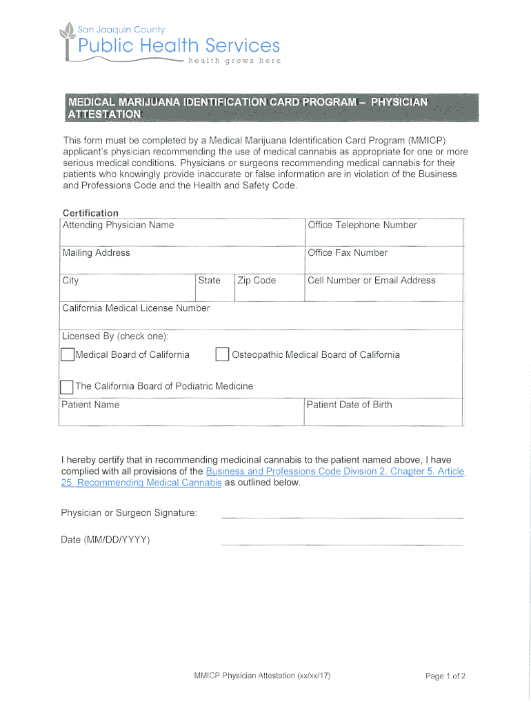 Fillable Online medical marijuana identification card programphysician ...