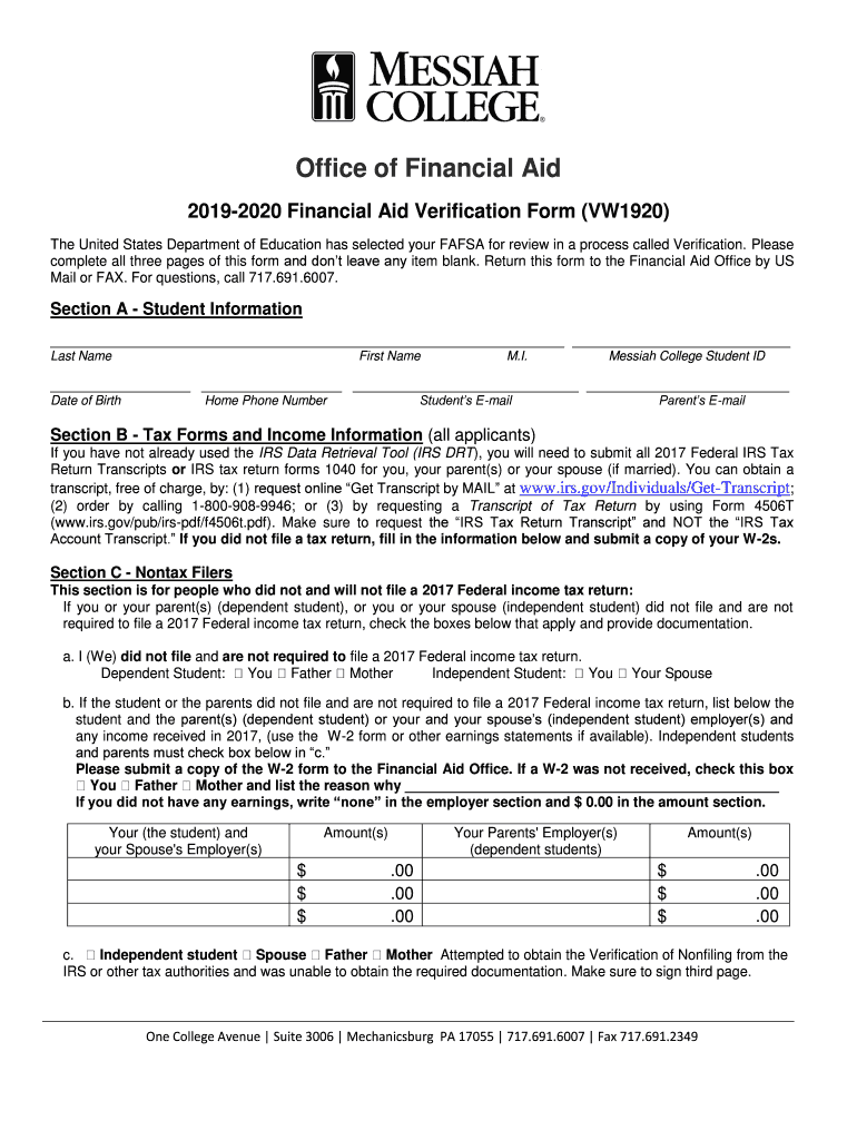Fillable Online Federal Verification // Office of Financial Aid ...
