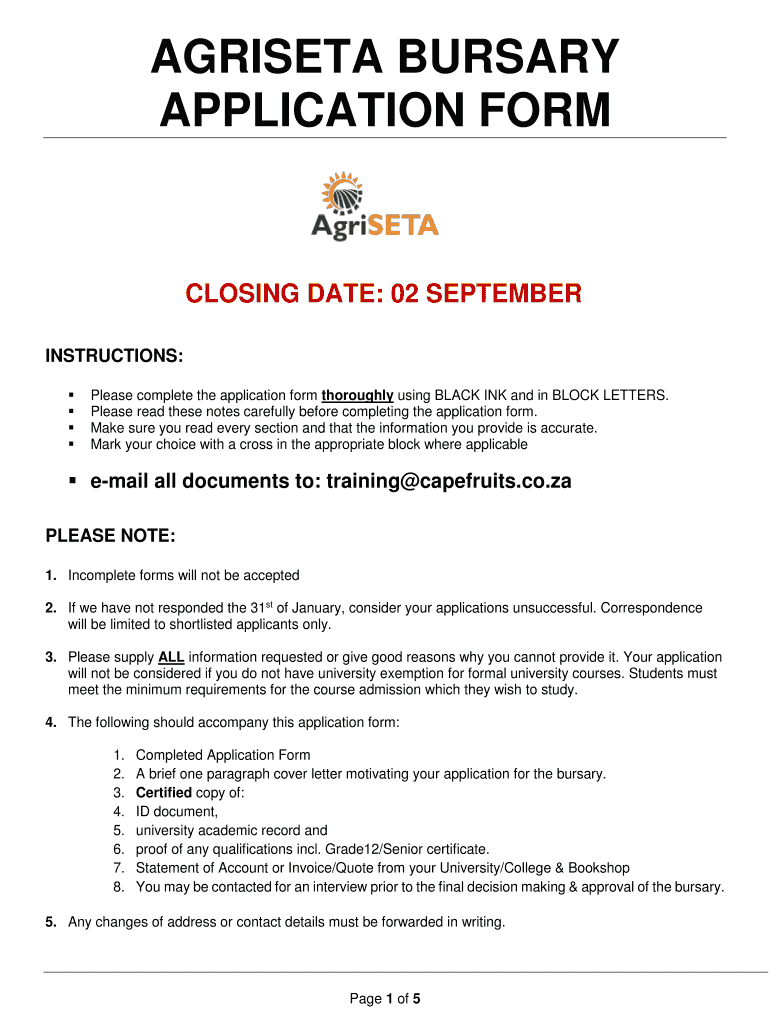 Agriseta Bursary Requirements - Fill Online, Printable, Fillable, Blank ...