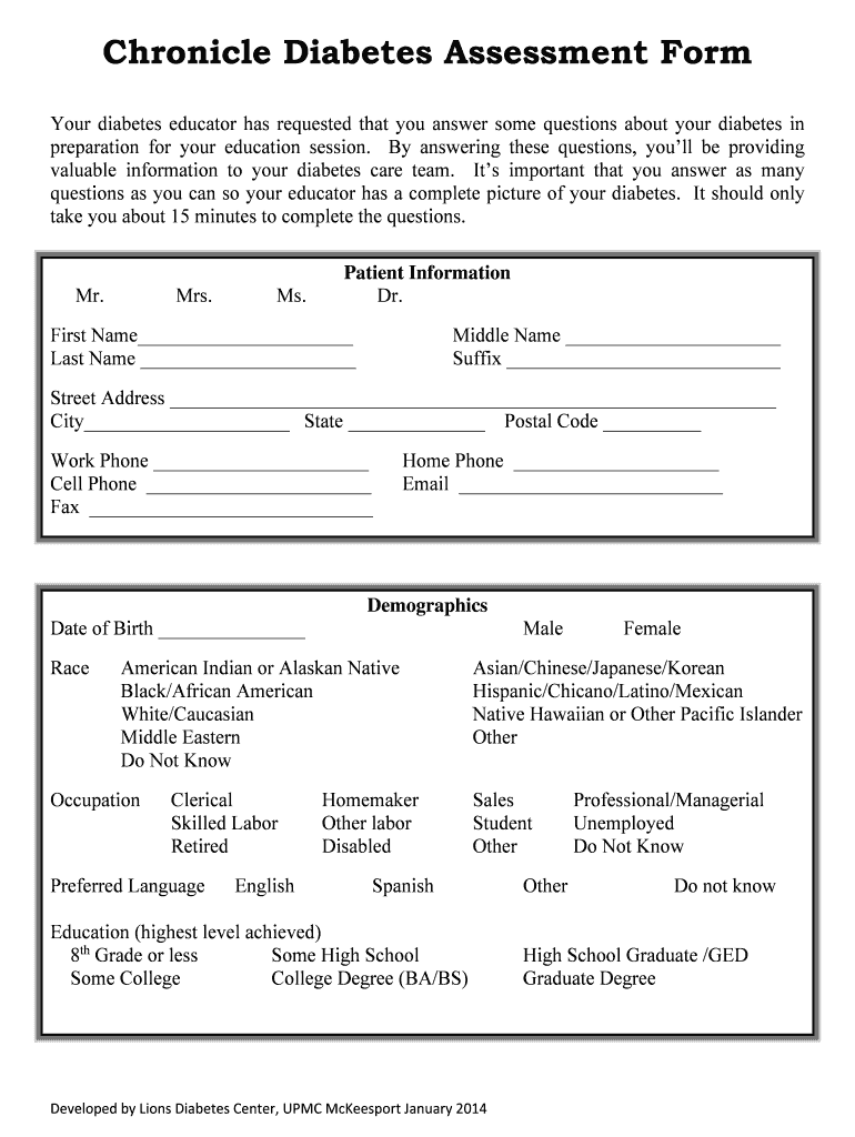 Fillable Online chronicle-diabetes-assessment-form Fax Email Print ...