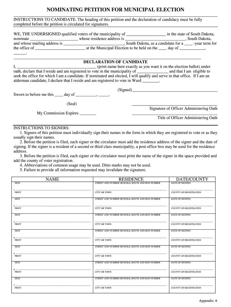 Fillable Online INSTRUCTIONS TO CANDIDATE: The heading of this petition ...