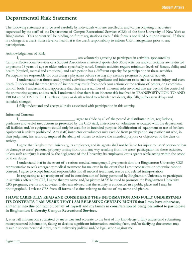 Fillable Online Departmental Risk Statement Fax Email Print - pdfFiller