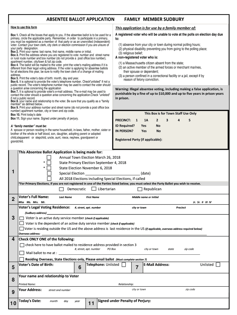 Fillable Online 9 10 11 5 8 6 7 Absentee Ballot Application by a Family ...