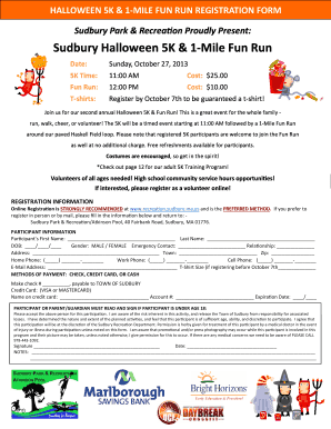 Fillable Online HALLOWEEN 5K & 1 MILE FUN RUN REGISTRATION FORM Fax ...