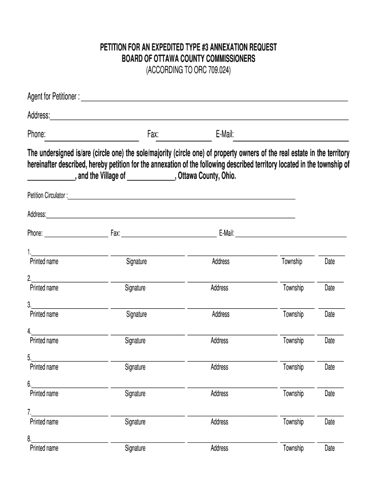 Fillable Online PETITION FOR ANNEXATION REQUEST - Ottawa County, Ohio ...