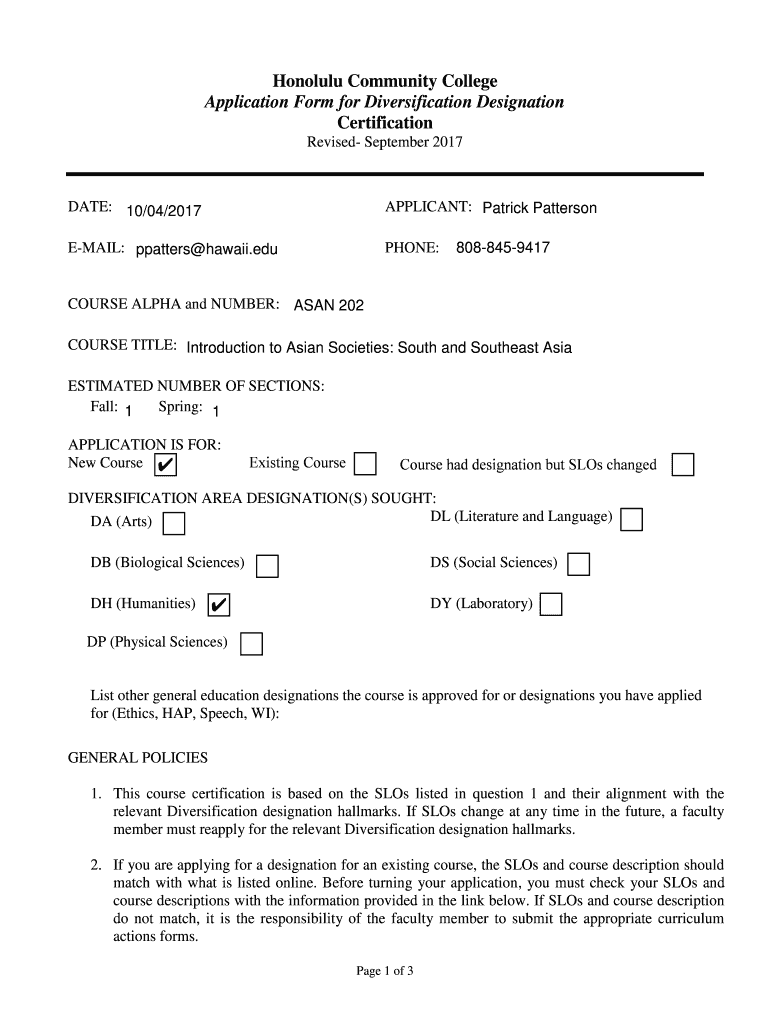 Fillable Online programs honolulu hawaii Honolulu Community College ...