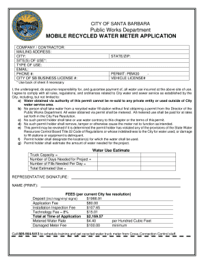 Fillable Online MOBILE RECYCLED WATER METER APPLICATION Fax Email Print ...