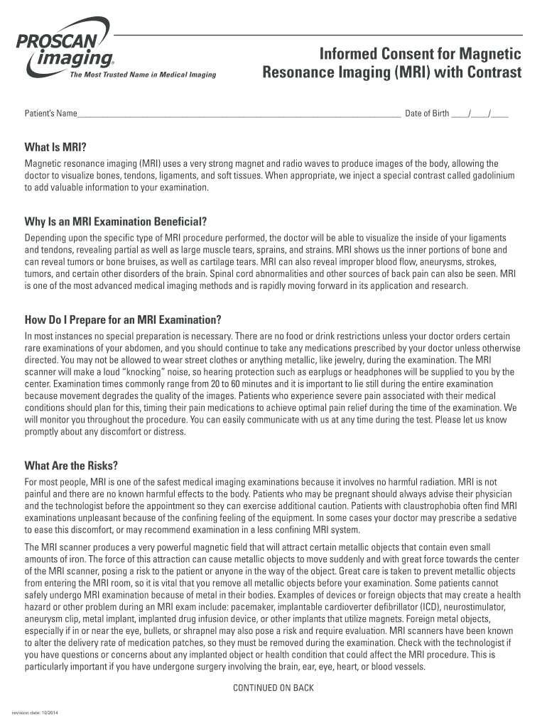 Fillable Online Magnetic Resonance Imaging (MRI) of the Bones, Joints, and ... Fax Email Print ...