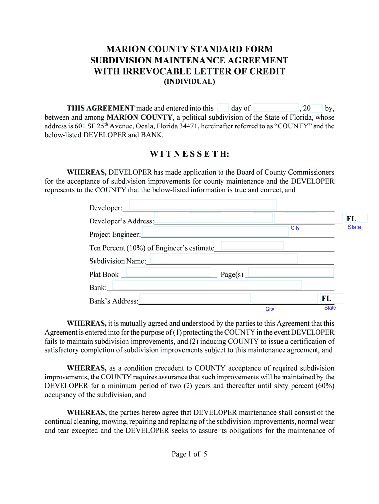 Fillable Online Subdivisions and Site Plans Sample Letter of Credit ...