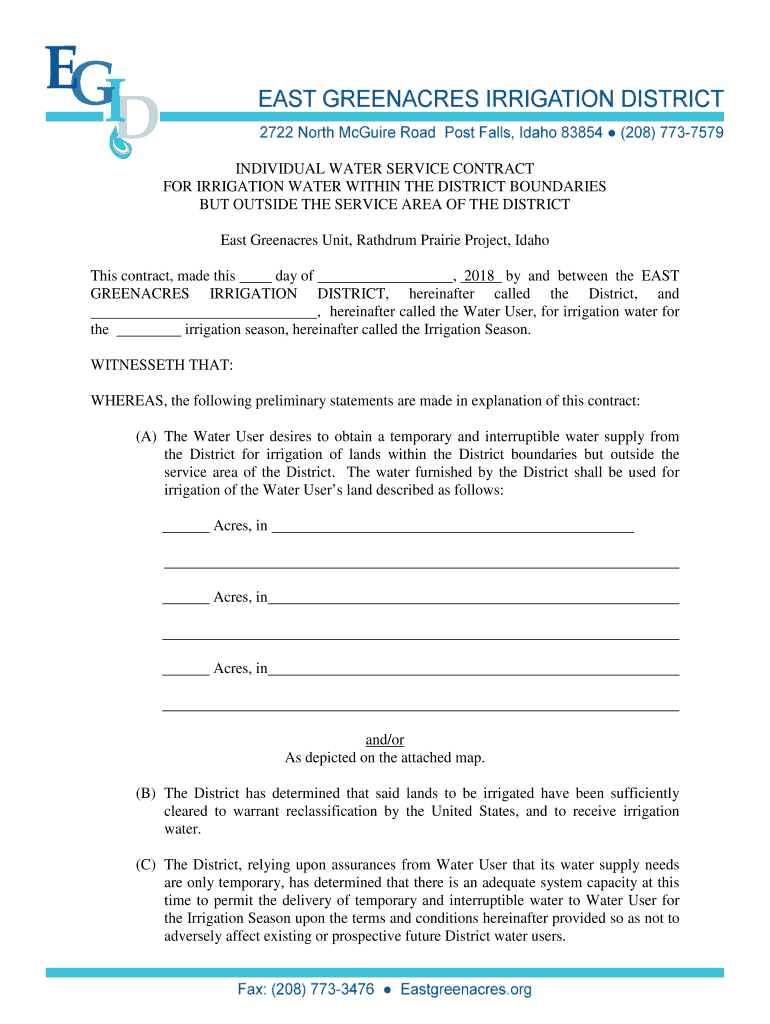 Fillable Online INDIVIDUAL WATER SERVICE CONTRACT Fax Email Print ...