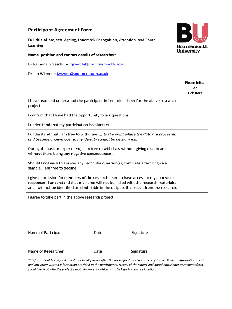 Participant Agreement Form UK Data Service ReShare Fill Out Sign 