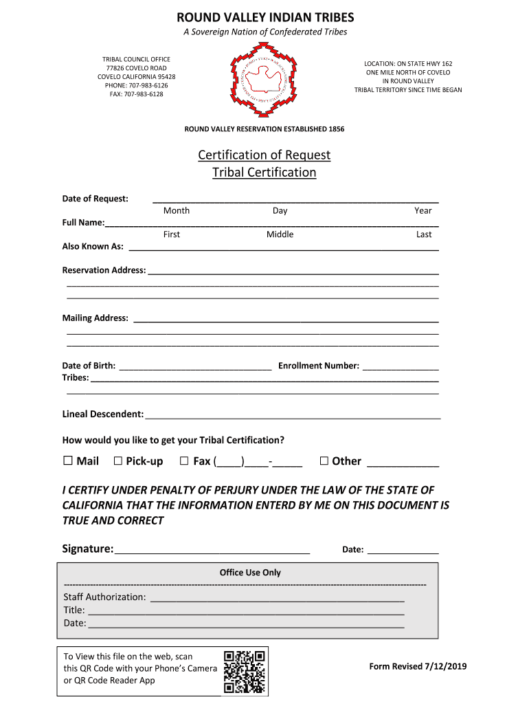 Round Valley Tribe Enrollment - Fill Online, Printable, Fillable, Blank ...