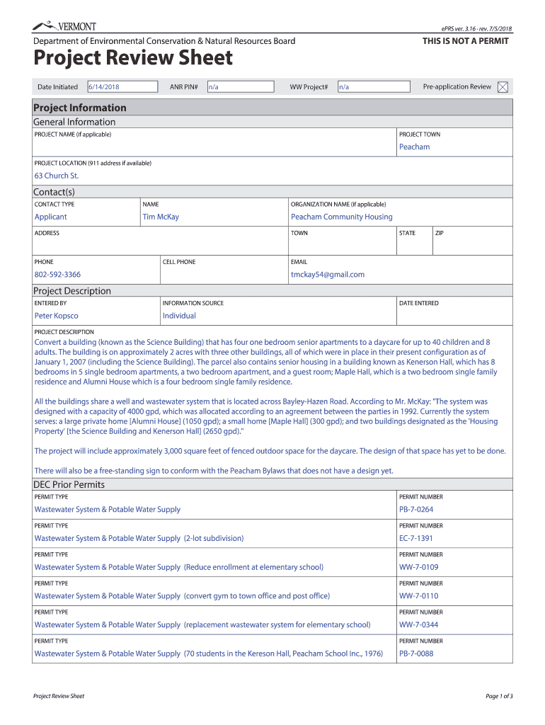 Fillable Online Fillable Online Project Review Sheet - Town of ...