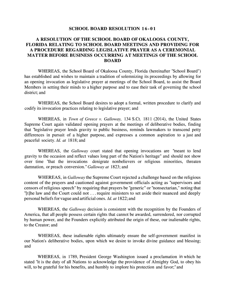 Fillable Online school board resolution 1 6 - 0 1 a resolution of ...