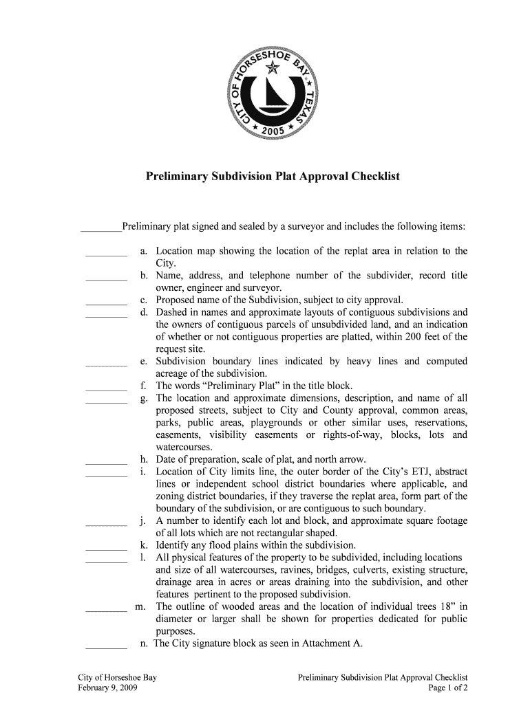 Fillable Online SURVEYORS PLAT REVIEW CHECKLIST For Preliminary Plats ...