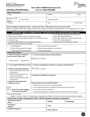 Fillable Online SWLHIN Low Back Pain Referral Fax Email Print - pdfFiller