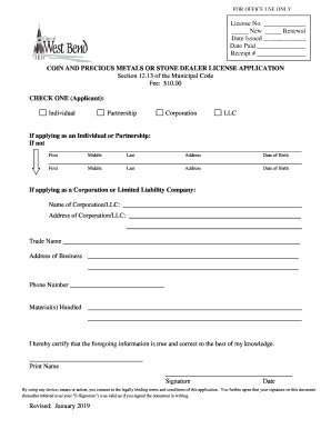 Fillable Online COIN AND PRECIOUS METALS OR STONE DEALER LICENSE ...