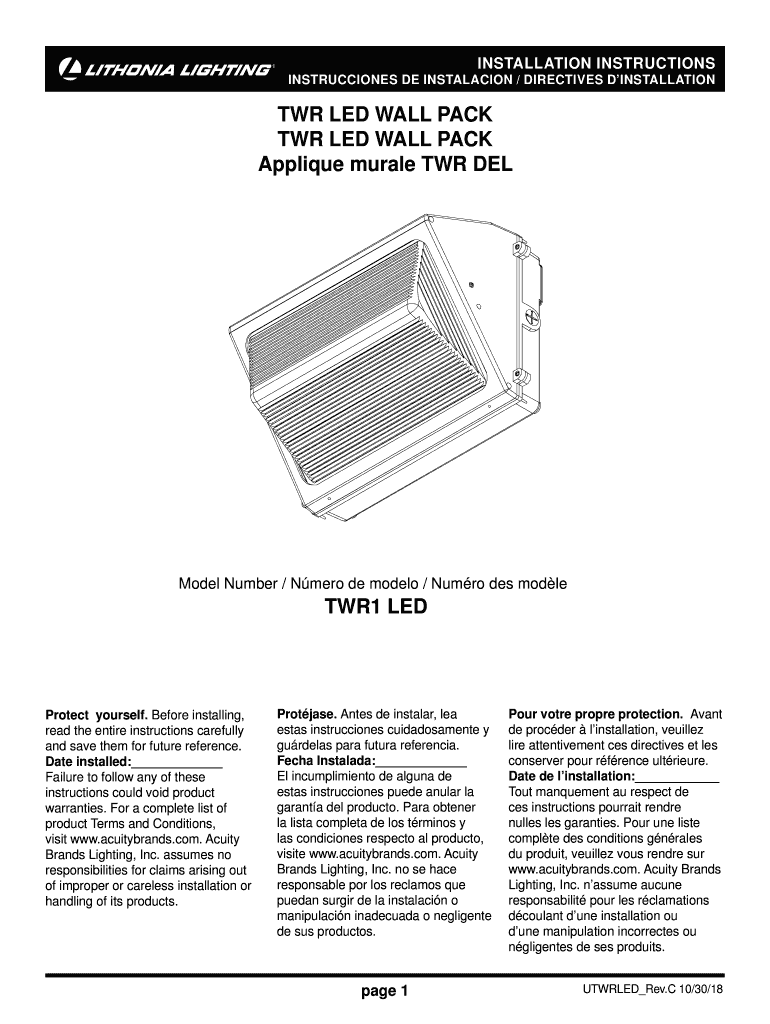 Fillable Online TWR LED - Die-Cast Wall Pack, Glass Refractor LED Fax ...