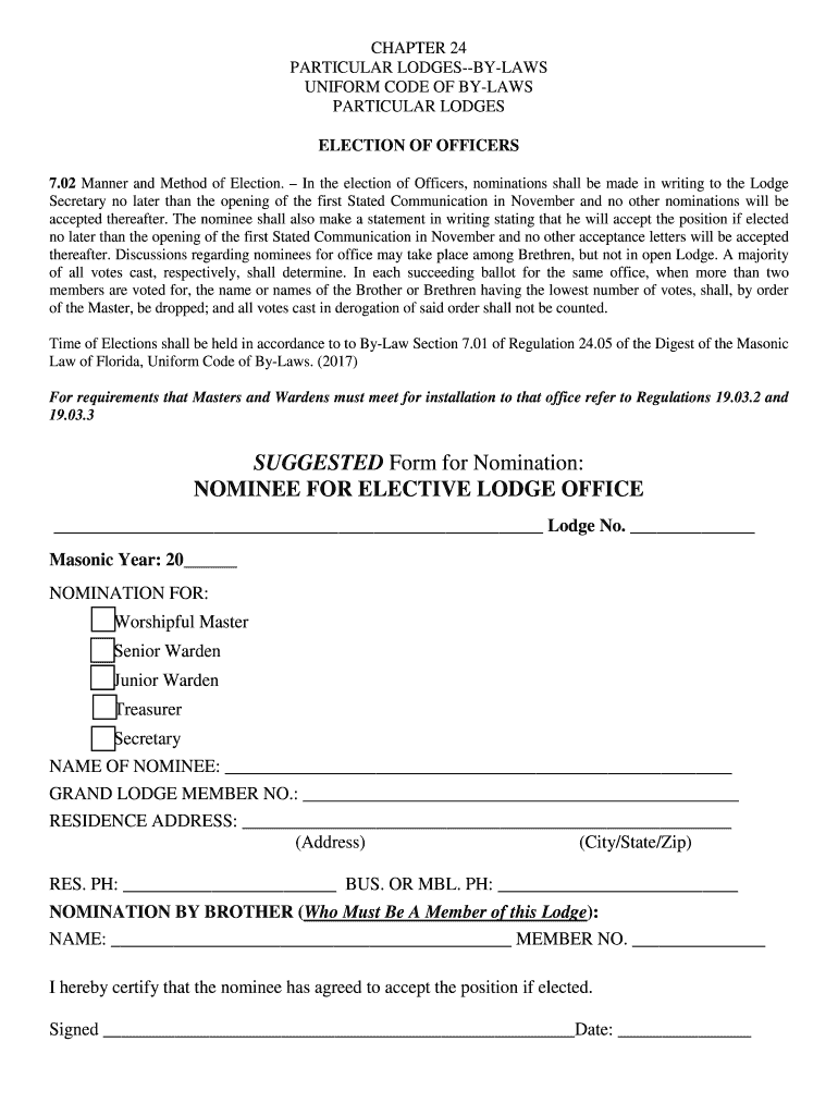 Fillable Online Fillable Online Nomination Form Election of Officers ...