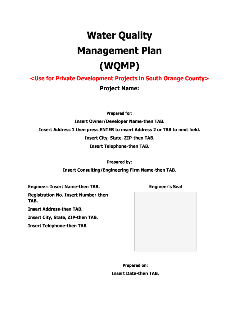 Fillable Online Water Quality Management Plan (WQMP) - City of Laguna ...
