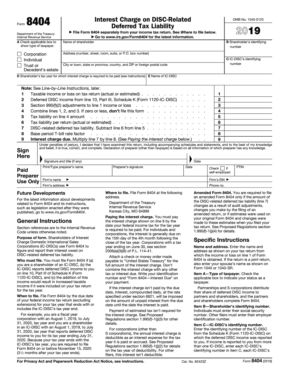2019 - 2020 IRS Form 8404 - Fill Out Digital PDF Sample