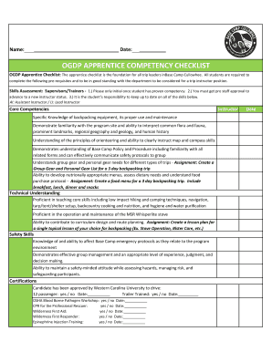 Fillable Online ogdp apprentice competency checklist - Western Carolina ...
