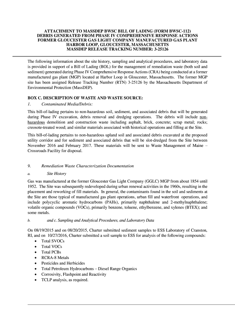 Fillable Online attachment to massdep bwsc bill of lading (form bwsc ...