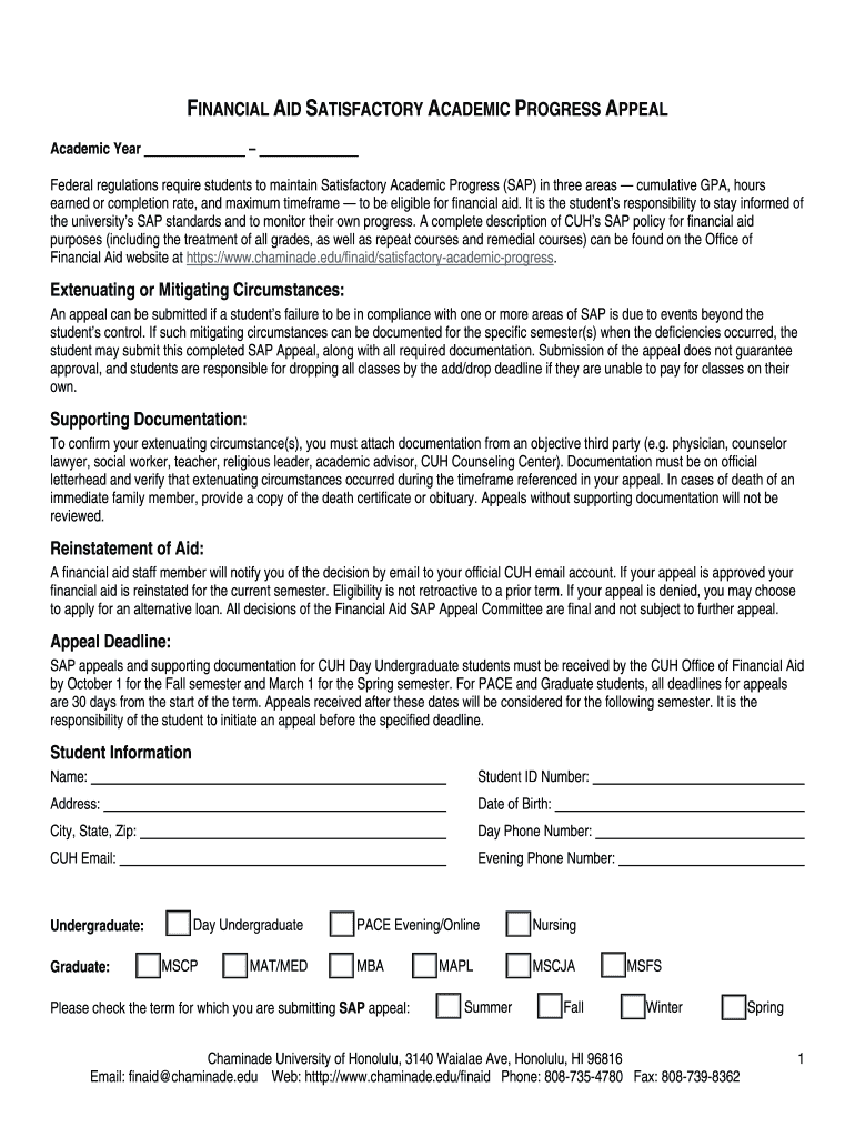 Fillable Online Satisfactory Academic Progress (SAP)Financial ...