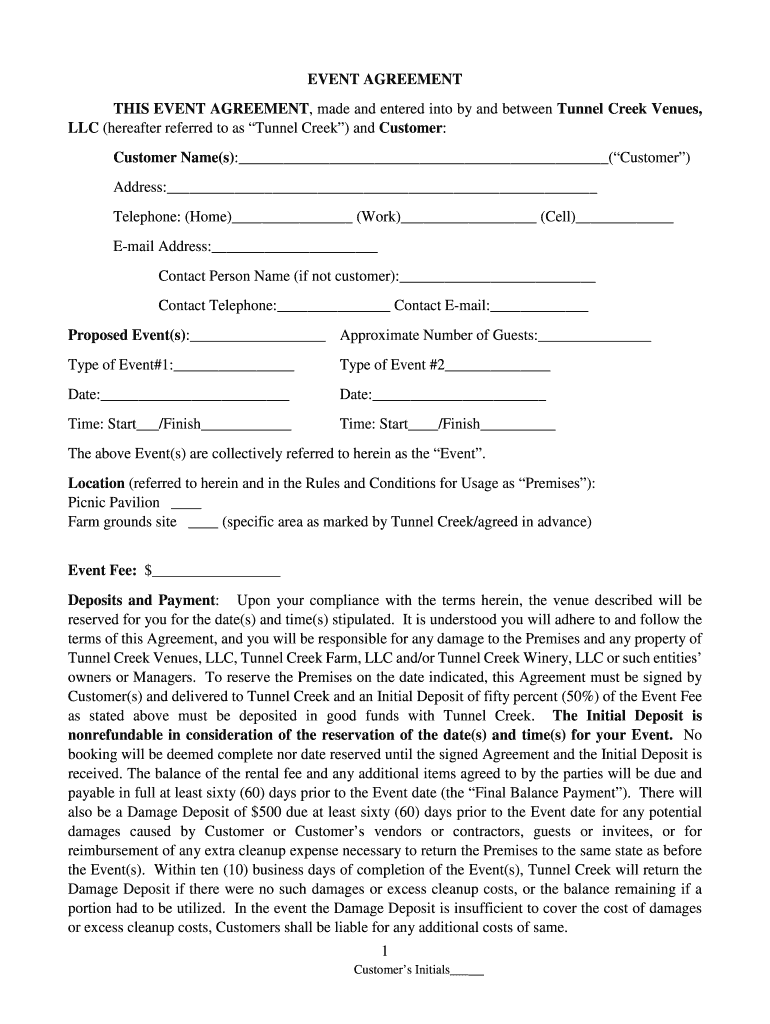 Fillable Online Event Center Rental Agreement - The FarmA Gathering ...
