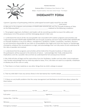 Fillable Online Heartland and Chrysalis Academy Indemnity Form 2019.cdr ...