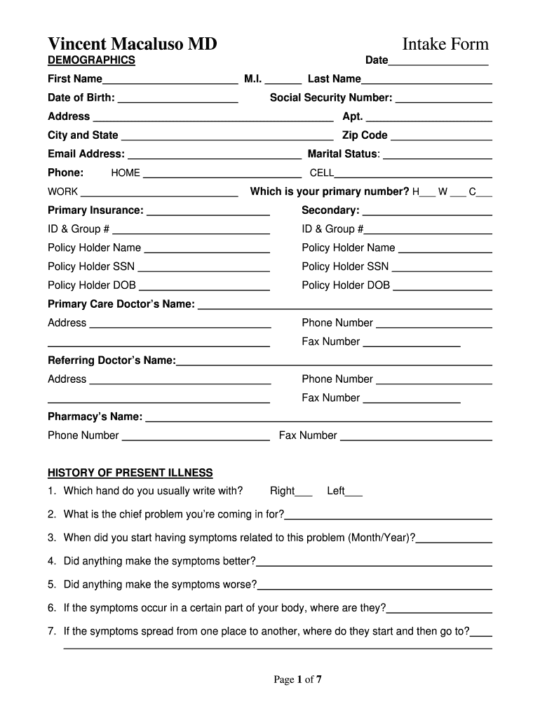 Fillable Online General Intake Form for Women - Macaluso Medical Fax ...