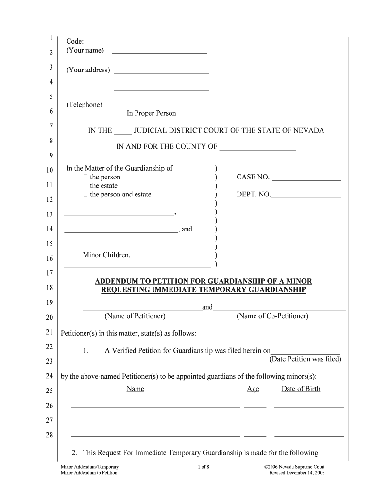 Fillable Online ADDENDUM TO PETITION FOR GUARDIANSHIP OF A MINOR Fax ...