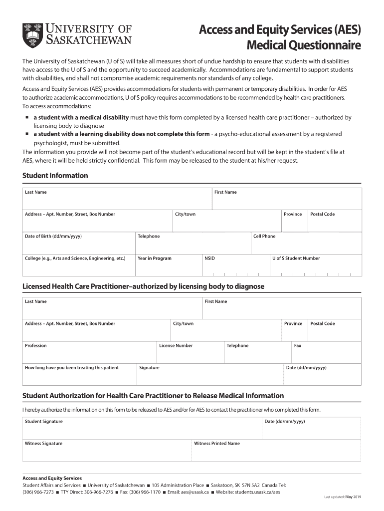 Fillable Online Access and Equity Services (AES) Medical Questionnaire ...