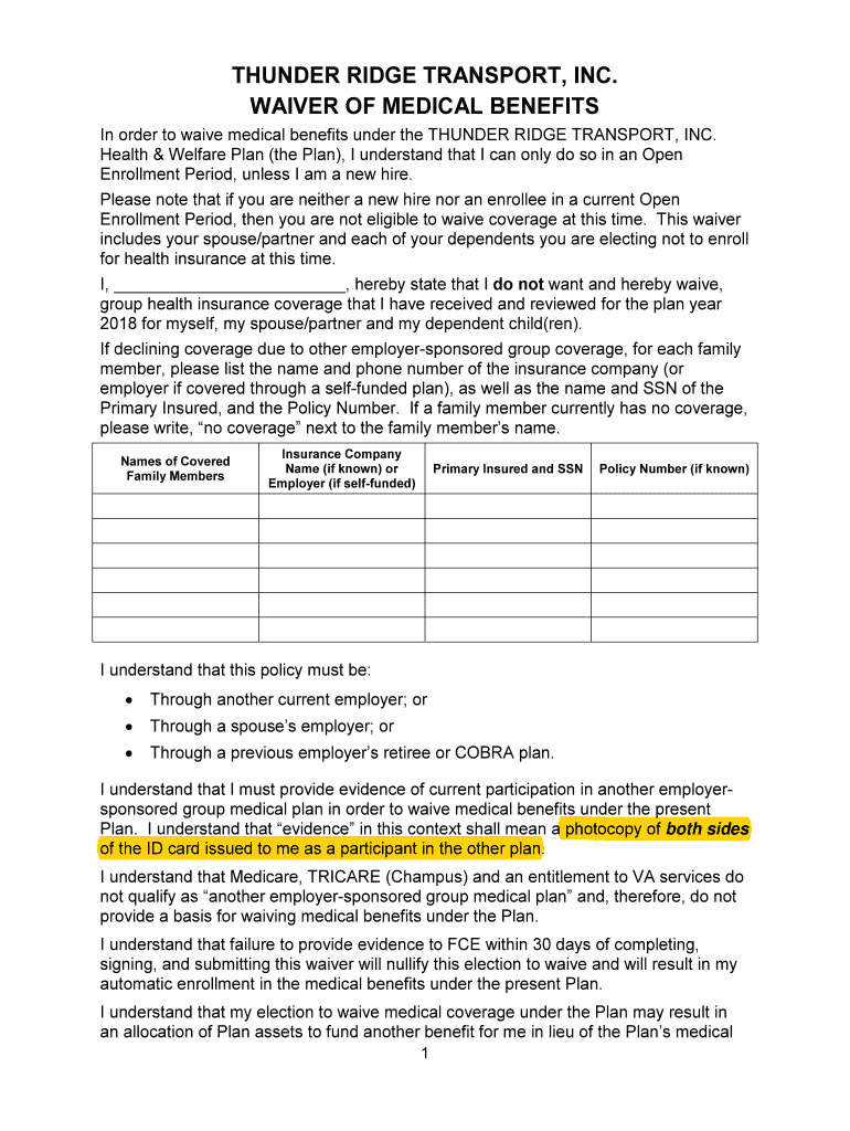 Fillable Online Definition of Health Insurance Waiver and How It Works ...