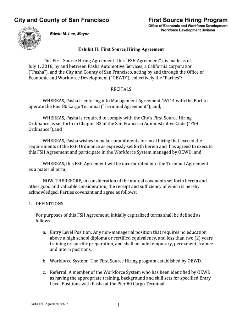 Fillable Online First Source Hiring Agreement - Film SF Fax Email Print - pdfFiller
