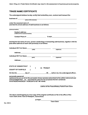 Fillable Online trade name certificate trade name certificate ...