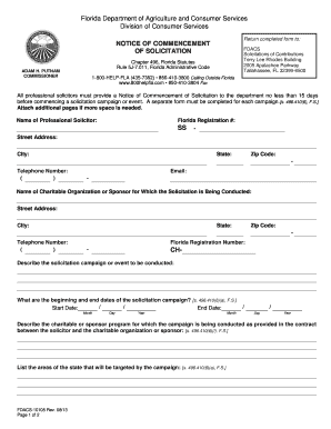 Fillable Online Notice Of Commencement Of Solicitation - Florida ...