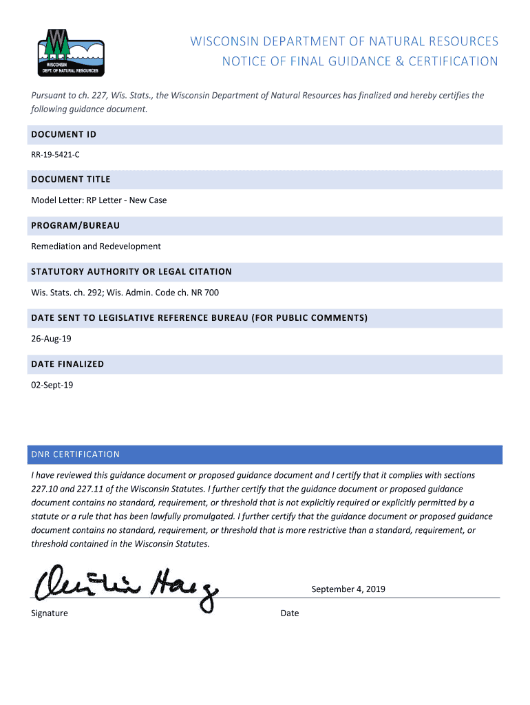 Fillable Online dnr wi RP Letter - New Case. Template Letters Fax Email ...