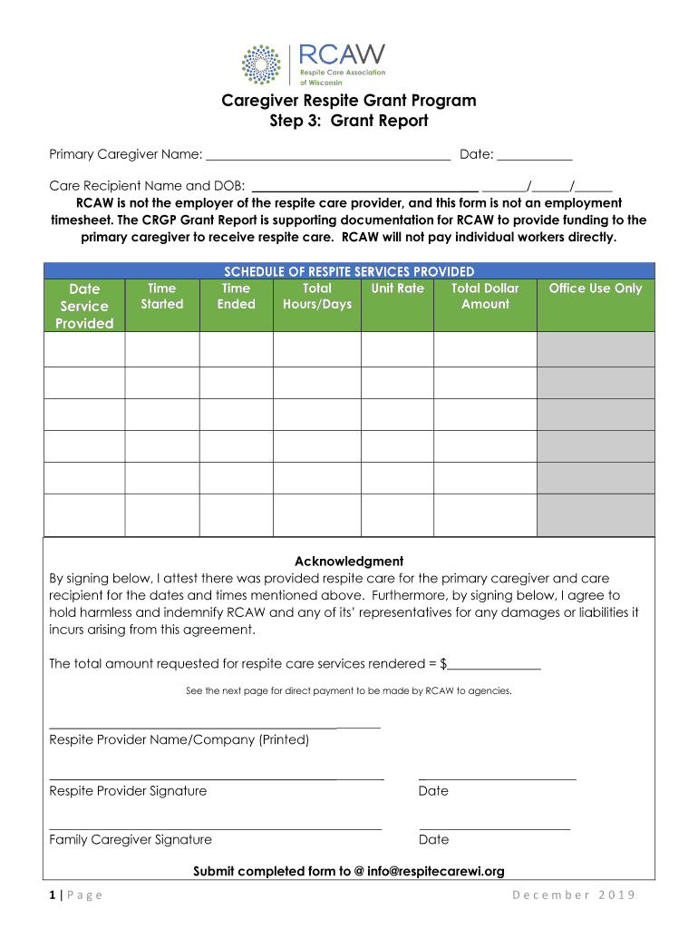 Fillable Online Caregiver Respite Grant Program Fax Email Print - pdfFiller