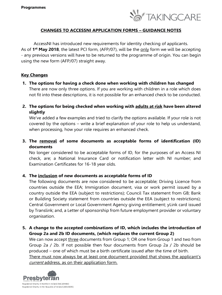 Fillable Online CHANGES TO ACCESSNI APPLICATION FORMS ... Fax Email ...